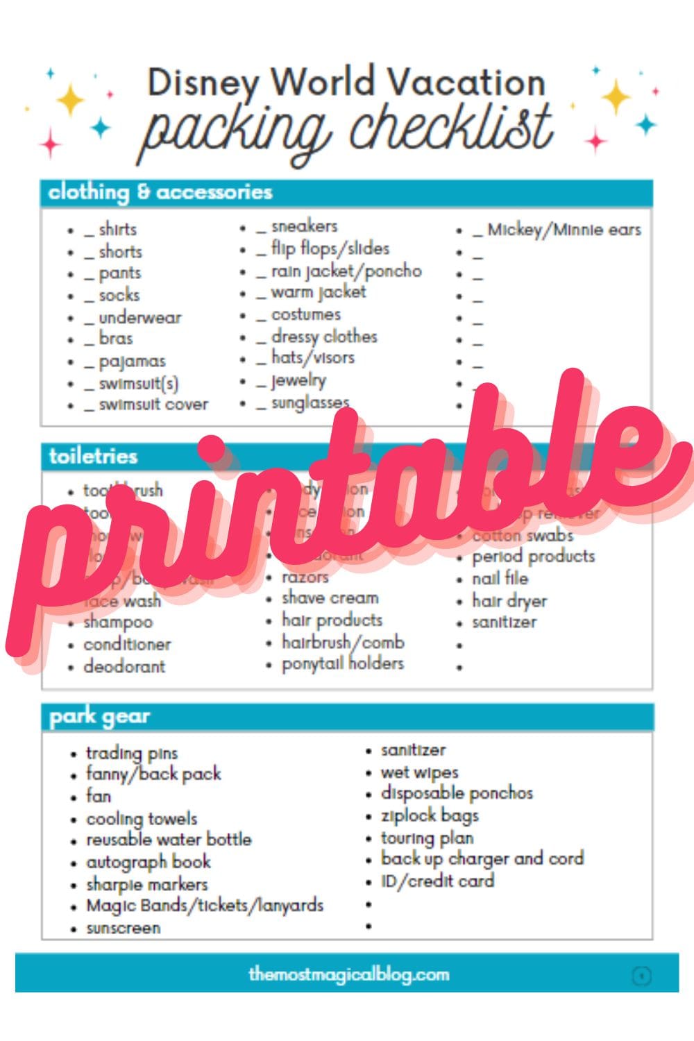 FREE Disney Packing List (subscribe) - The Most Magical Blog {on Earth}