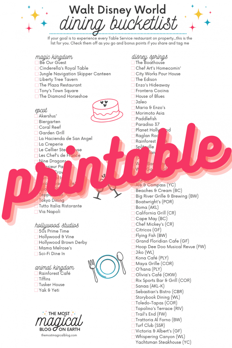 Disney World Magical Dining List - The Most Magical Blog {on Earth}