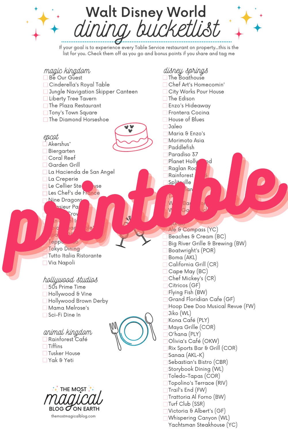 Disney World Magical Dining List - The Most Magical Blog {on Earth}